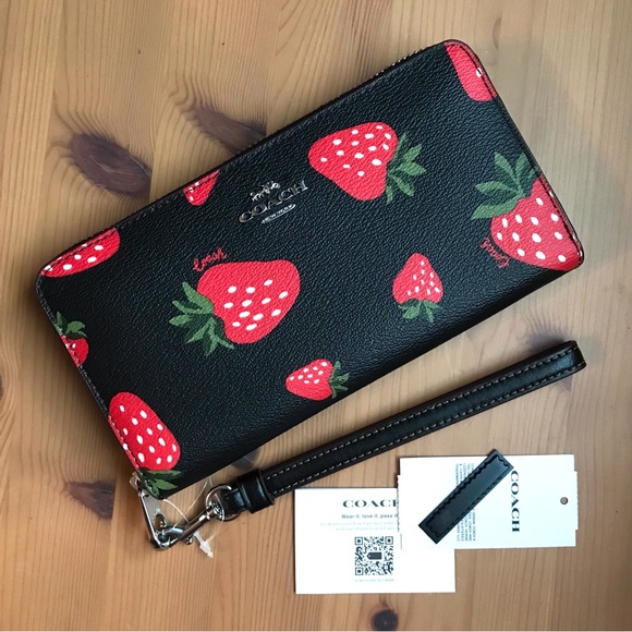 Coach | Bags | Coach Long Zip Around Wallet With Wild Strawberry Print ...
